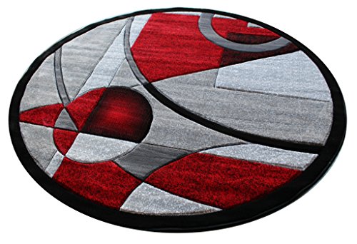 Masada Rugs, Sophia Collection Hand Carved Area Rug Modern Contemporary Red Grey White Black (5 Feet 3 Inch X 5 Feet 3 Inch) Round