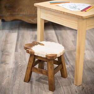 Sea Island Imports Sheep Design Hand Carved Acacia Hardwood Decorative Short Stool