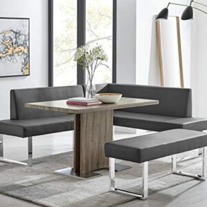 Armen Living Amanda Bench in Grey Faux Leather and Chrome Finish 48 x 19 x 18