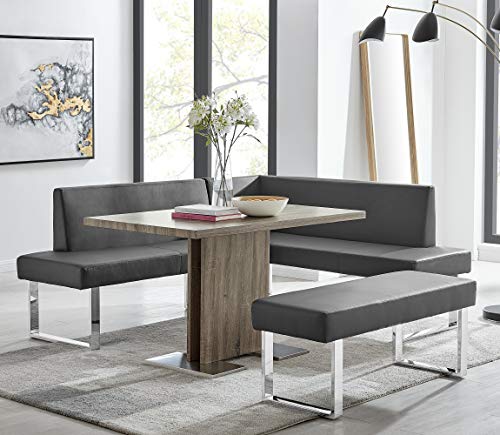 Armen Living Amanda Bench in Grey Faux Leather and Chrome Finish 48 x 19 x 18