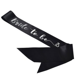 YULIPS Bride to Be Sash - Bachelorette Party Sash Bridal Shower Hen Party Wedding Decorations Party Favors Accessories (Black with Silver Lettering)