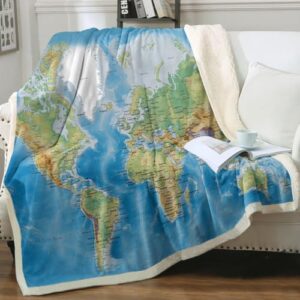 sleepwish map fleece blanket blue throw blanket soft kids throw blanket thick plush blanket vivid 3d print map of the world sherpa blankets for teens kids boys girls 50x60 inches