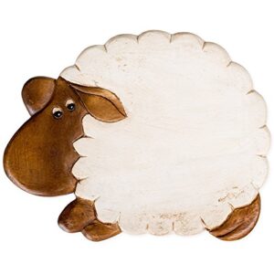 Sea Island Imports Sheep Design Hand Carved Acacia Hardwood Decorative Short Stool