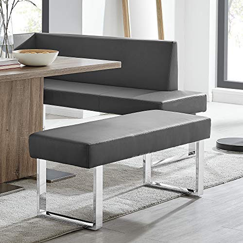 Armen Living Amanda Bench in Grey Faux Leather and Chrome Finish 48 x 19 x 18