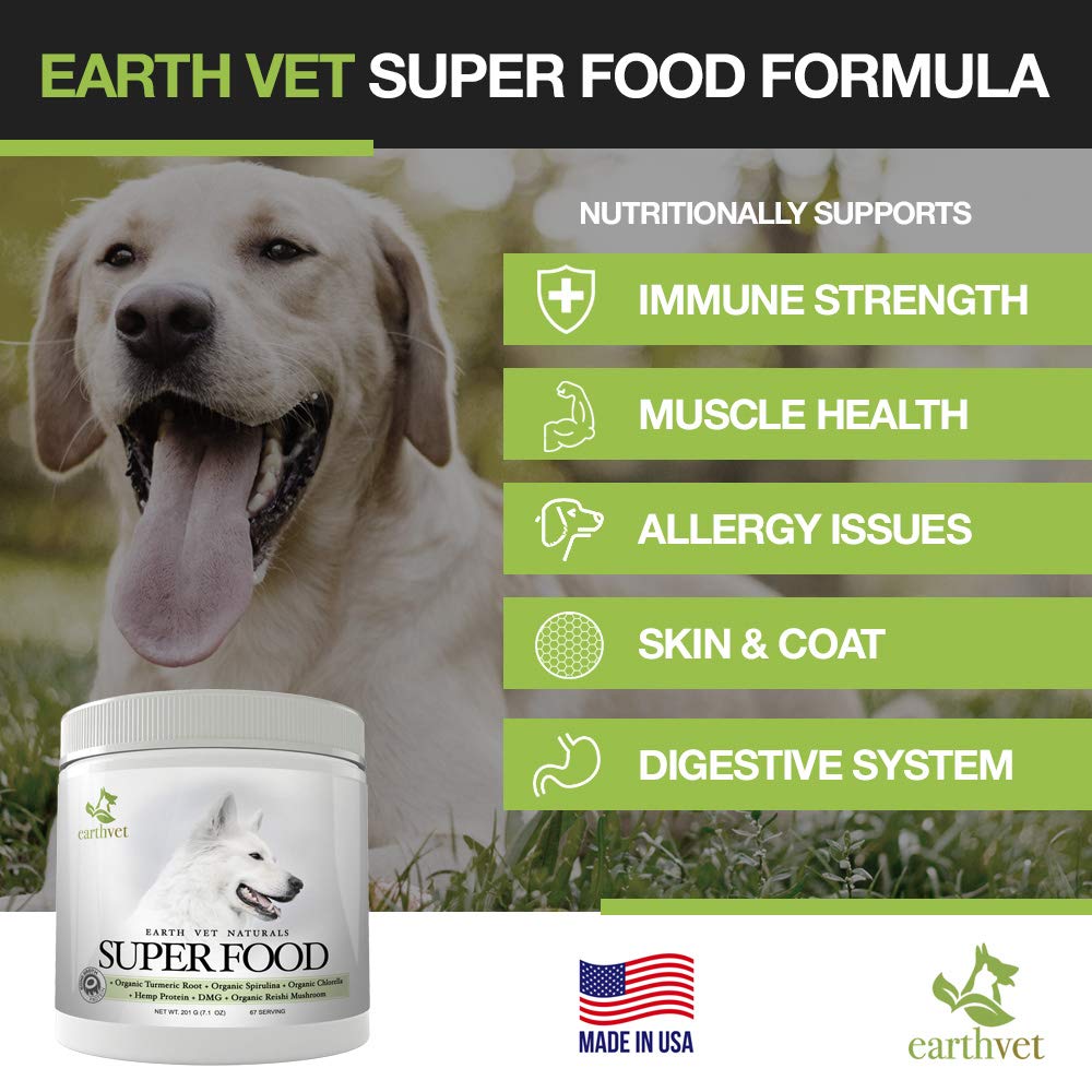 Earth Vet Super Immunity + for Dogs - Contains Organic Spirulina, Organic Chlorella, Organic Turmeric and Reishi Mushroom (60 Servings)