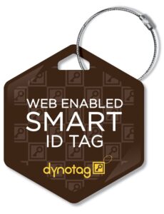 dynotag® web enabled smart deluxe steel property id tag + steel ring, with dynoiq™ & lifetime recovery service. hexagon (brown)