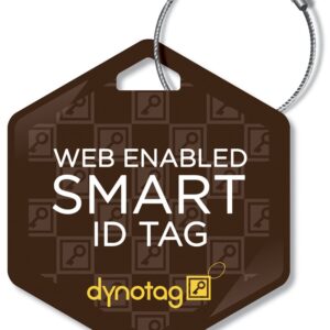 Dynotag® Web Enabled Smart Deluxe Steel Property ID Tag + Steel Ring, with DynoIQ™ & Lifetime Recovery Service. Hexagon (Brown)