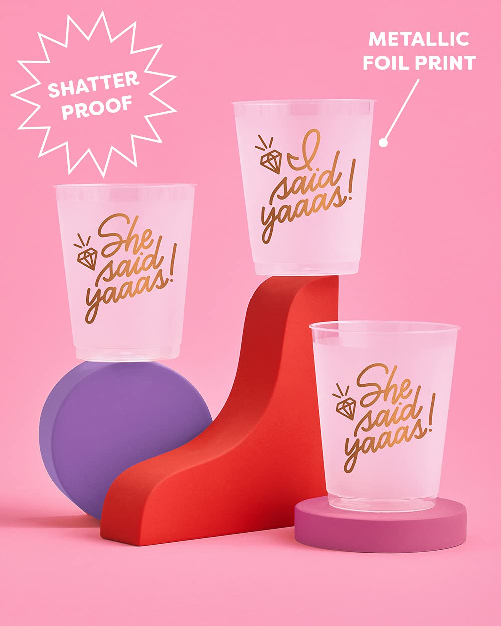 xo, Fetti Bachelorette Party Decorations She Said Yaaas! Reusable Cups - 16 Frost Flex Cups | Gold Bridal Shower Gift, Bridesmaid Favors, I Said Yaas