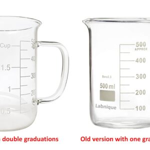 Microyn Glass Beaker with Handle, Beaker Mug with Pouring Spout, Double Graduated, 500ml (16.9oz/2.1cup)