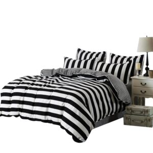 UKELER Black and White Striped Duvet Cover Set Modern Luxury Cotton Queen Bedding, 4 Pieces