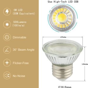 PAR16 LED Bulb Short Neck Recessed Spotlight, 5W (50W Equivalent) Curio Cabinet Light Bulb, 500 Lumens Dimmable China Cabinet Light Bulbs, Small Light Bulbs 2700K Warm White (Pack of 6)