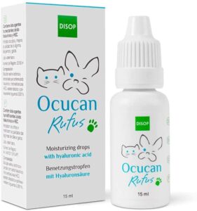 ocucan moisturizing eye drops for dogs and cats with hyaluronic acid. lubricating relief artificial tears for dry irritated eyes for pets. multidose, 15 ml (0.50 fl oz)