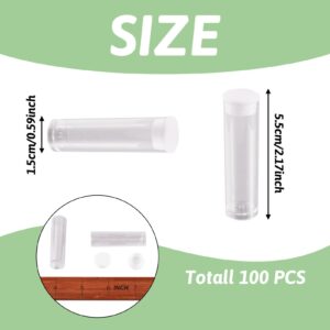 Craftdady 100Pcs Transparent Clear Plastic Small Empty Storage Tubes Bead Container Set Test Bottles Organizers Boxes with Lid 2.16x0.59 (55x15mm)