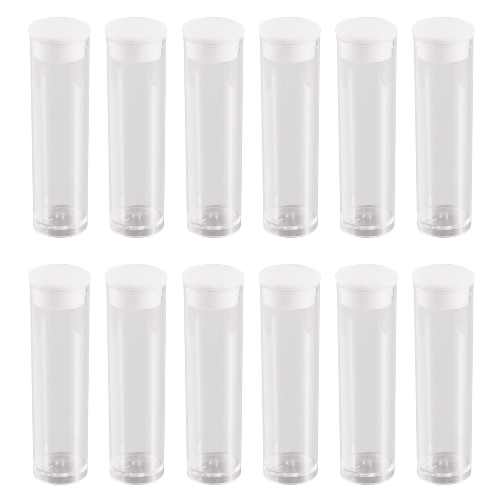 Craftdady 100Pcs Transparent Clear Plastic Small Empty Storage Tubes Bead Container Set Test Bottles Organizers Boxes with Lid 2.16x0.59 (55x15mm)