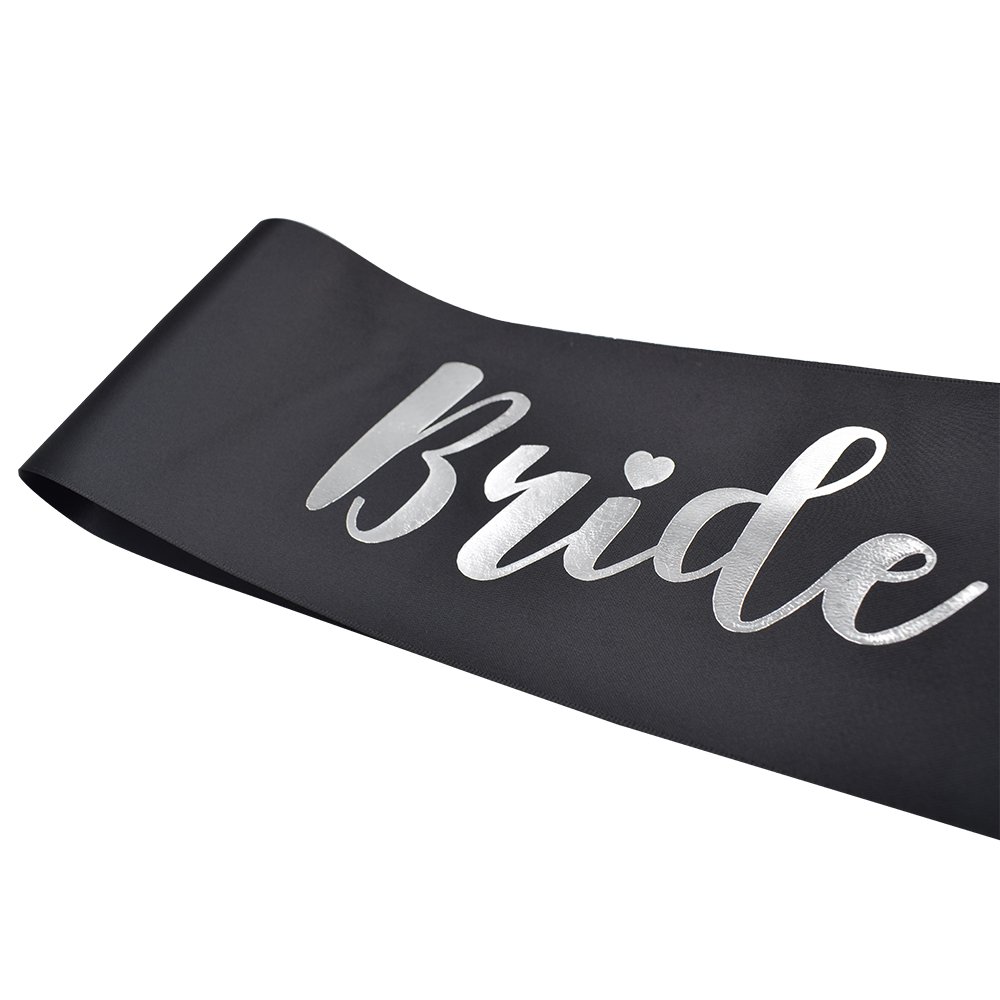 YULIPS Bride to Be Sash - Bachelorette Party Sash Bridal Shower Hen Party Wedding Decorations Party Favors Accessories (Black with Silver Lettering)