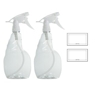 juvitus 16 oz clear plastic industrial heavy duty bottle with white spray (2 pack) + labels