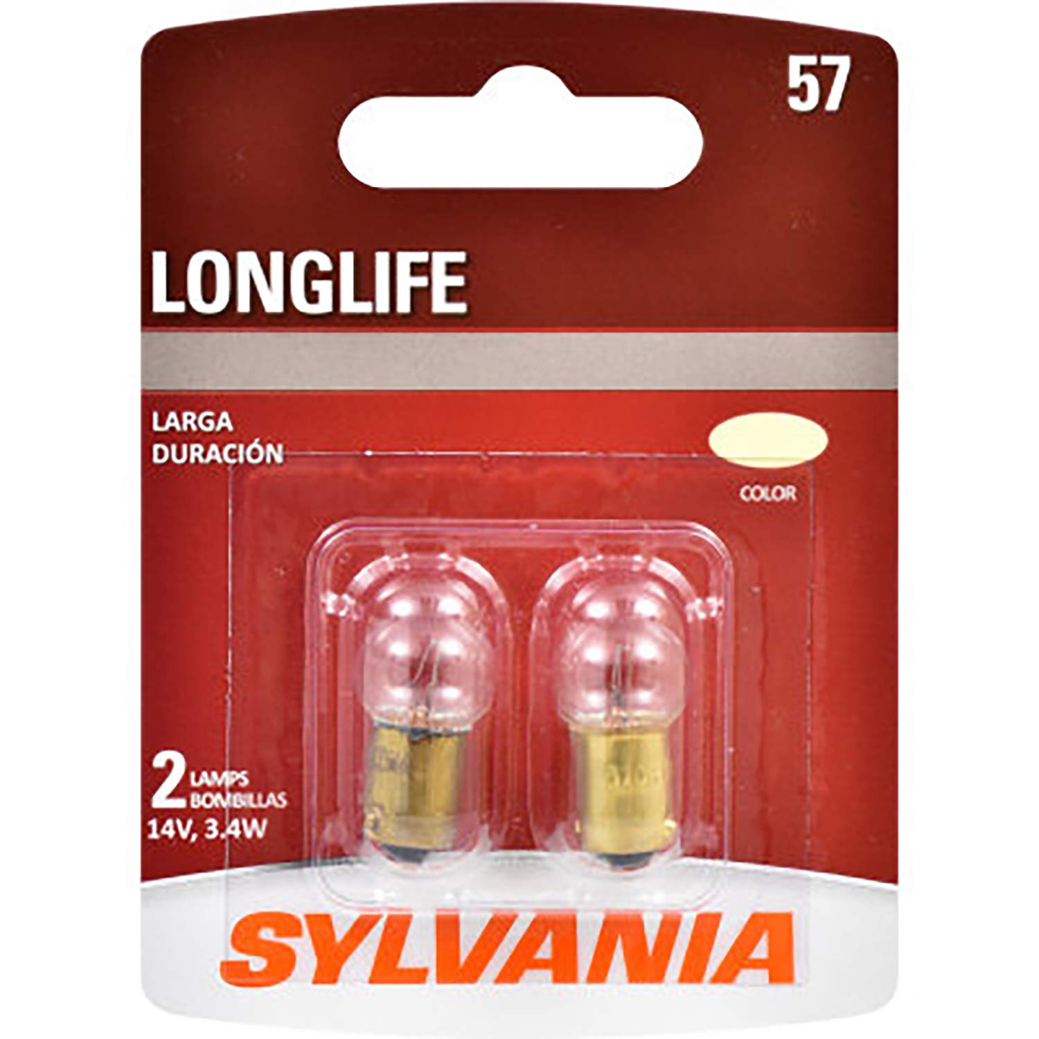 SYLVANIA - 57 Long Life Miniature - Bulb, Ideal for Interior Lighting – Glove Box, Radio Display, and More (Contains 2 Bulbs)