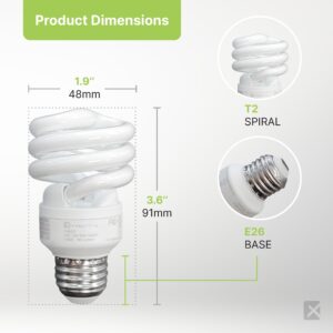 Xtricity Compact Fluorescent Light Bulbs T2 Spiral, E26 Base, 13W (60W Equivalent), 5000k Daylight, 900 Lumens, CFL, 120V - UL Listed, (4 Pack)