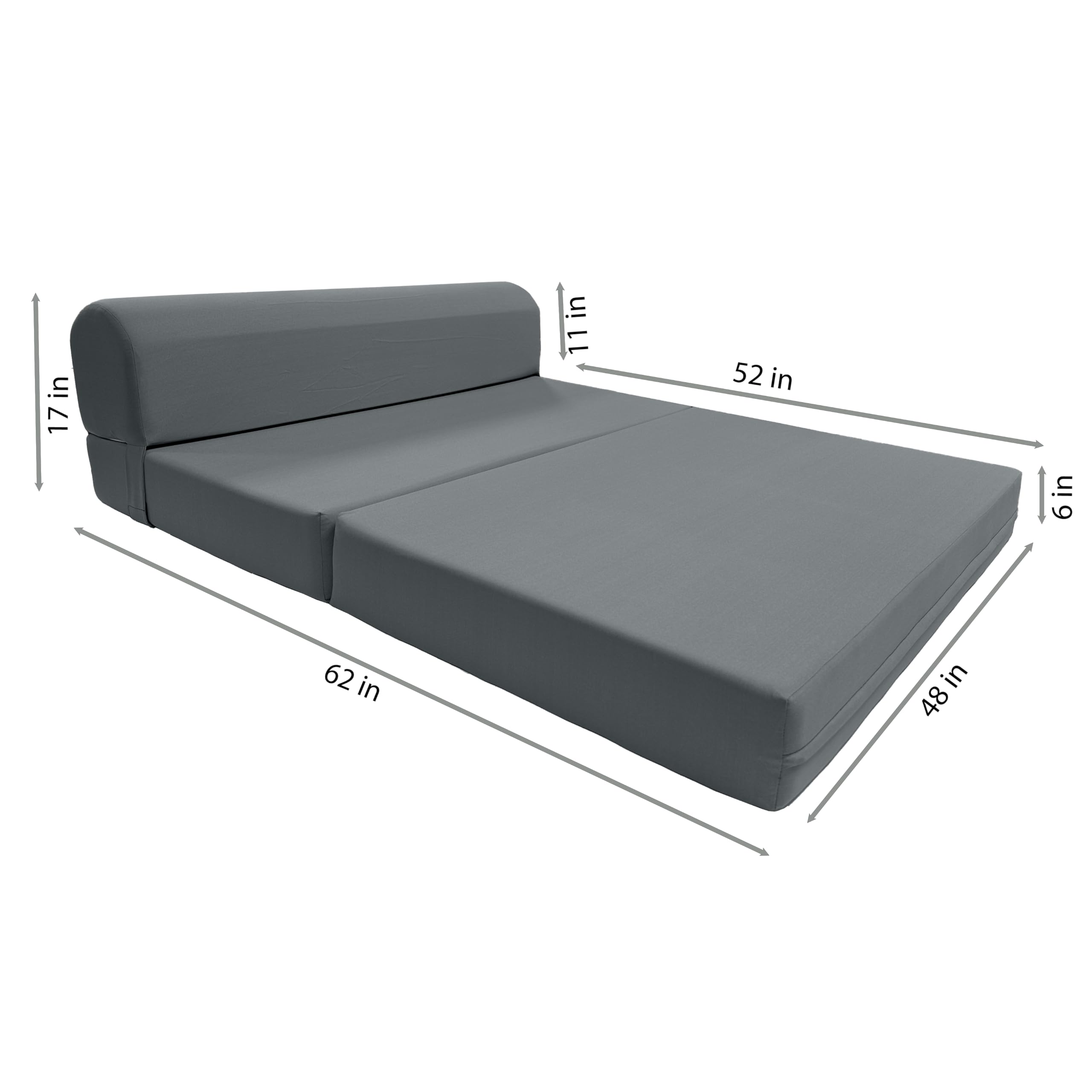 D&D Futon Furniture Gray Sleeper Chair Folding Beds, Convertible Studio Sofa Bed, High Density Foam (72 x 48 x 6 in Thick)