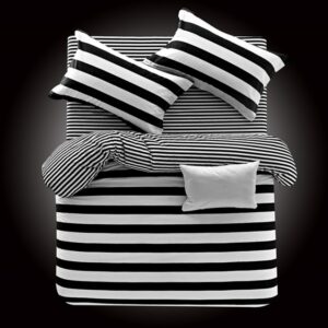 UKELER Black and White Striped Duvet Cover Set Modern Luxury Cotton Queen Bedding, 4 Pieces