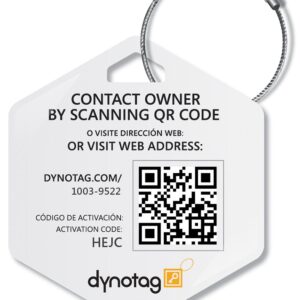 Dynotag® Web Enabled Smart Deluxe Steel Property ID Tag + Steel Ring, with DynoIQ™ & Lifetime Recovery Service. Hexagon (Brown)