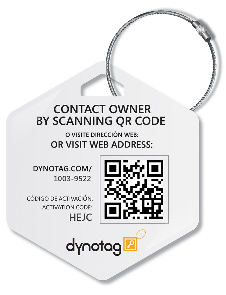 Dynotag® Web Enabled Smart Deluxe Steel Property ID Tag + Steel Ring, with DynoIQ™ & Lifetime Recovery Service. Hexagon (Brown)