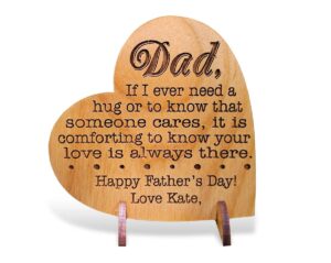 custom engraved alder wood greeting card for dad personalized heart shaped fathers day, birthday, chrismas, thank you unique daddy godfather grandpa dad gift from kids wife for him comes with stand