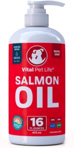 salmon oil for dogs & cats - healthy skin & coat, fish oil, omega 3 epa dha, liquid food supplement for pets, supports joint & bone health, natural allergy & inflammation defense, 16 oz