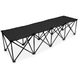 crown sporting goods 6-foot portable folding 4 seat bench with carry bag – great team bench for soccer & football sidelines, tailgating, camping & events, black