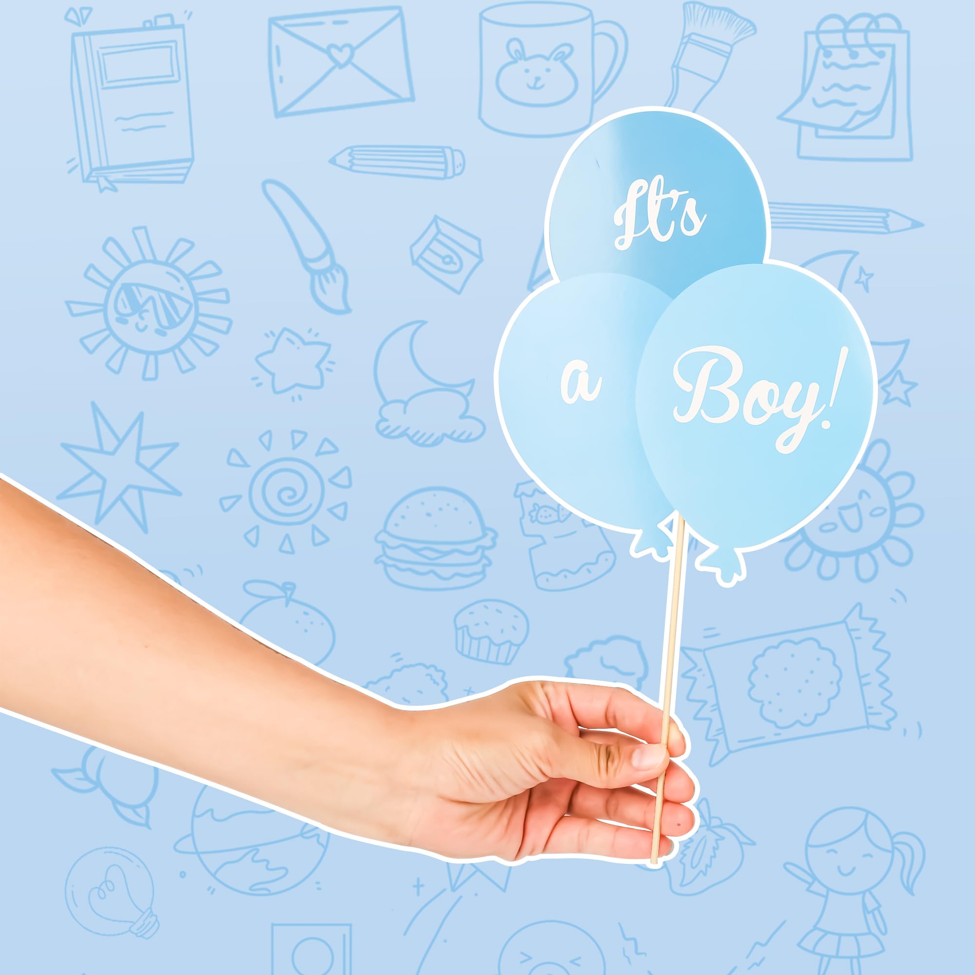 LASLU It's A Boy Baby Shower Party Photo Booth Props Kits on Sticks Set of 25pcs