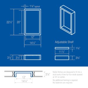 Noble Pre-Formed Rectangular Shower Niche 314 12"x20" with Adjustable Shelf Easy Install Water-Resistant Bathroom Storage Shelf Modern Design for Shower Essentials Durable and Stylish Organizer