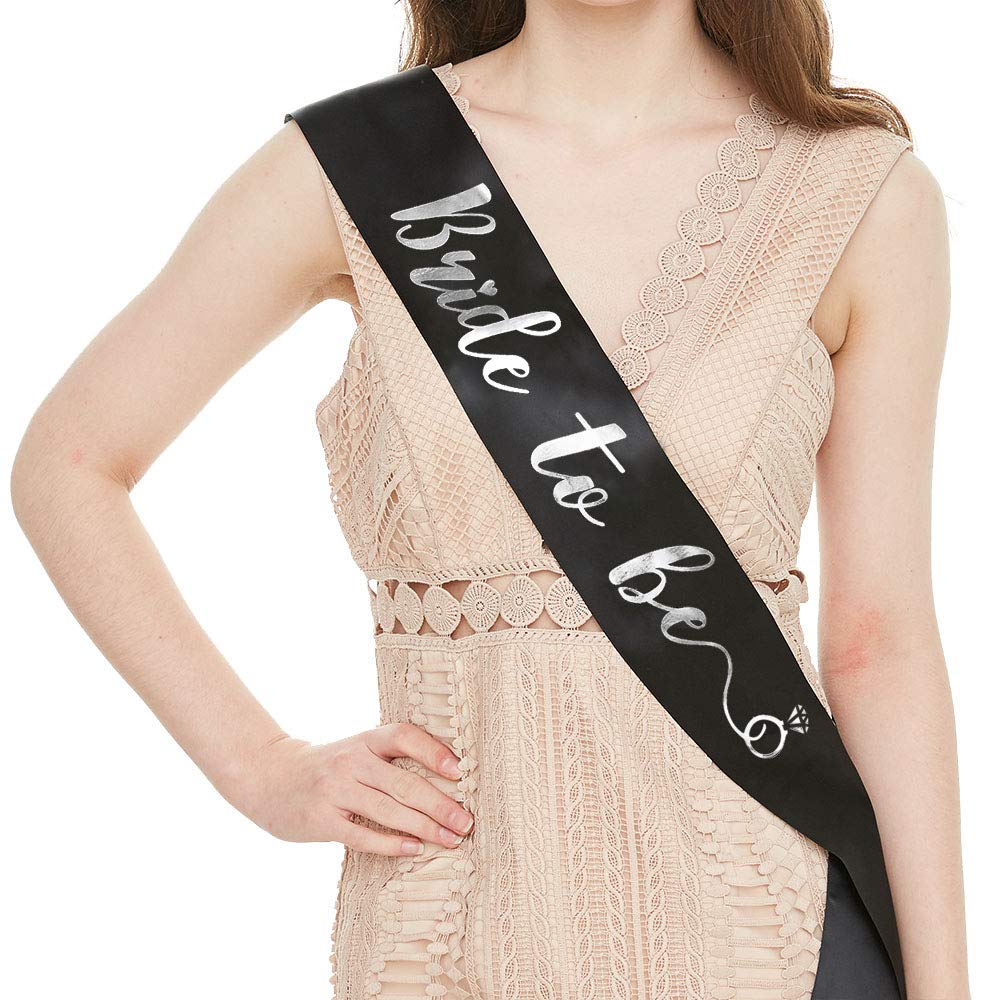 YULIPS Bride to Be Sash - Bachelorette Party Sash Bridal Shower Hen Party Wedding Decorations Party Favors Accessories (Black with Silver Lettering)