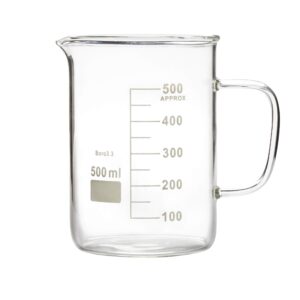 microyn glass beaker with handle, beaker mug with pouring spout, double graduated, 500ml (16.9oz/2.1cup)