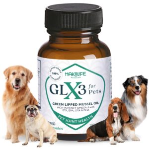 glx3 green lipped mussel oil for dogs | joint & hip comfort omega-3 supplement | ideal for all dog breeds and ages | 1 month supply, 60 soft chews w/natural ingredients