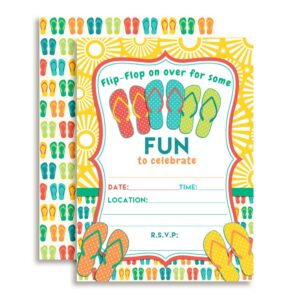 amanda creation flip flop birthday party fill in invitations set of 20 with envelopes. perfect for summer parties, graduation, family reunions, barbeques and more