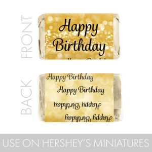 Happy Birthday Party Miniatures Candy Bar Wrapper Stickers - Gold and Black - 45 Count