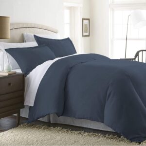 beckham hotel collection luxury soft brushed 1800 series microfiber duvet cover set with zipper closure - full-queen, navy blue