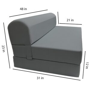 D&D Futon Furniture Gray Sleeper Chair Folding Beds, Convertible Studio Sofa Bed, High Density Foam (72 x 48 x 6 in Thick)