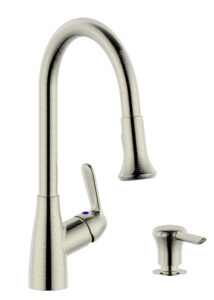 derengge stainless steel kitchen faucet single handle pull-down kitchen sink faucet with soap dispenser,faucet for farmhouse, camper, laundry, rv, bar,2 hole installation,kf-058s-ss