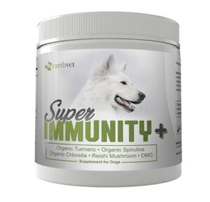 earth vet super immunity + for dogs - contains organic spirulina, organic chlorella, organic turmeric and reishi mushroom (60 servings)