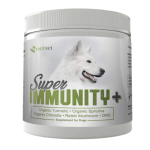 Earth Vet Super Immunity + for Dogs - Contains Organic Spirulina, Organic Chlorella, Organic Turmeric and Reishi Mushroom (60 Servings)