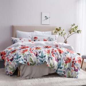 leadtimes king duvet cover boho floral white bedding sets hotel with soft lightweight microfiber 1 duvet cover and 2 pillow shams (king, style2)