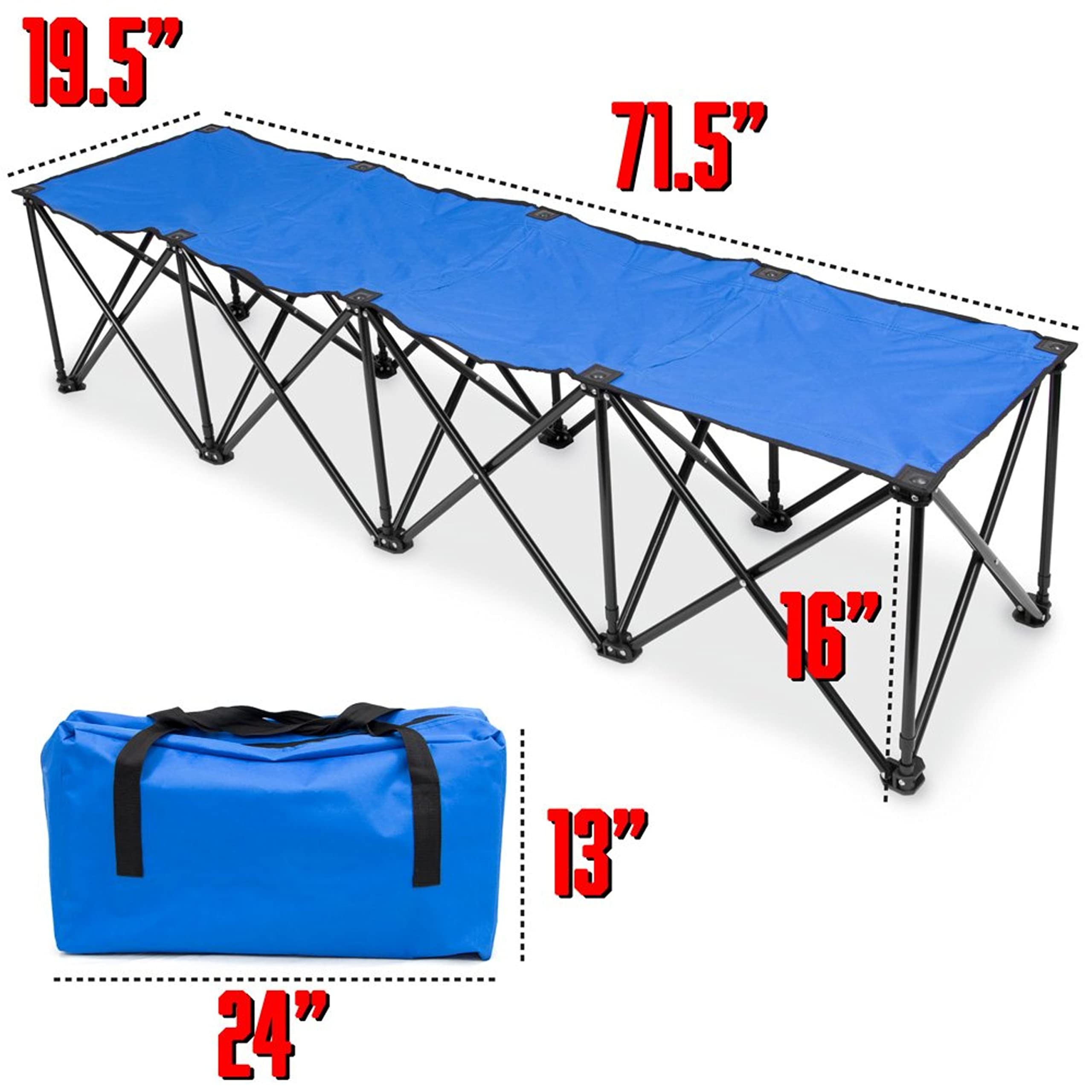 Crown Sporting Goods 6-Foot Portable Folding 4 Seat Bench with Carry Bag – Great Team Bench for Soccer & Football Sidelines, Tailgating, Camping & Events, Black