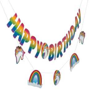 fun express - unicorn happy birthday garland for birthday - party decor - hanging decor - garland - birthday - 2 pieces