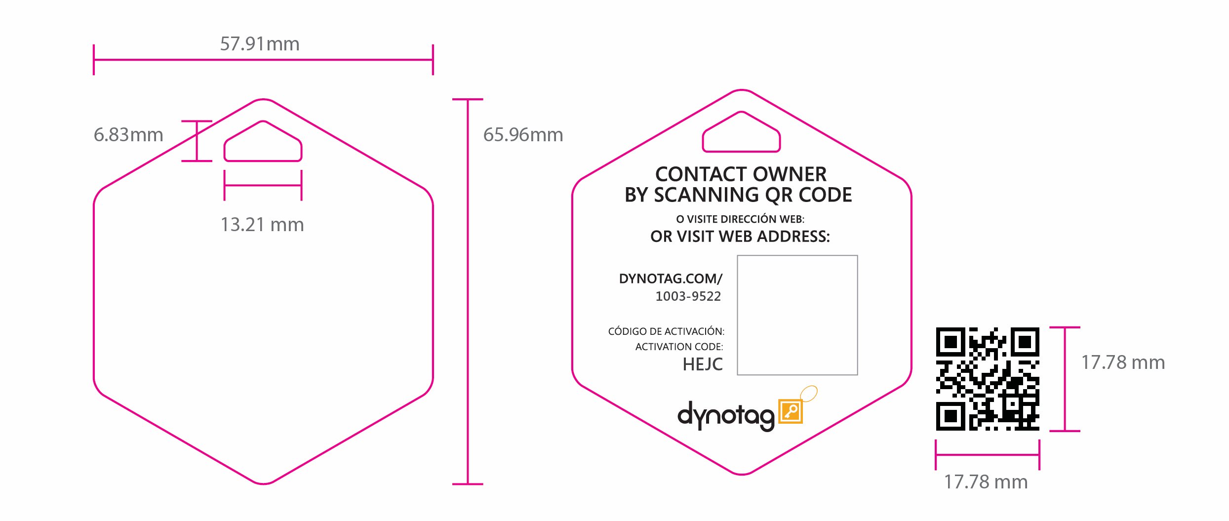 Dynotag® Web Enabled Smart Deluxe Steel Property ID Tag + Steel Ring, with DynoIQ™ & Lifetime Recovery Service. Hexagon (Brown)