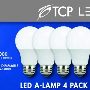 TCP L9A19N1027K4 LED 60 Watt Equivalent Light Bulbs, A19 Shape, Soft White, 4 Count