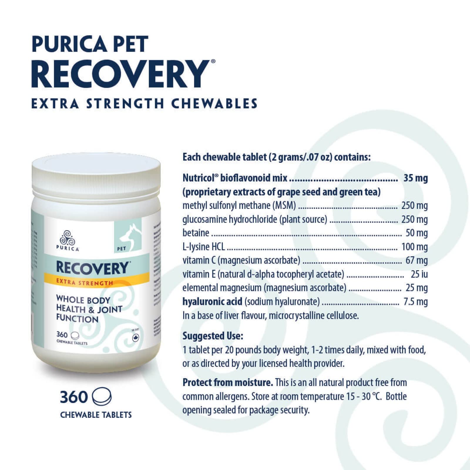 PURICA - Pet Recovery Extra Strength - Dog Supplement - Glucosamine Chews for Large & Small Breed Dogs - Hip & Joint Support - 360 Count (Pack of 1)