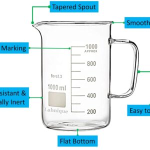 Microyn Glass Beaker with Handle, Beaker Mug with Pouring Spout, Double Graduated, 500ml (16.9oz/2.1cup)