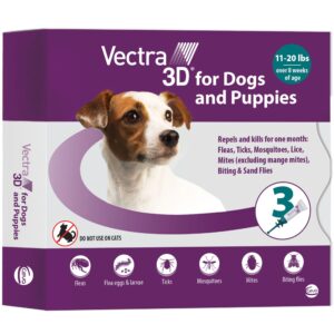 vectra 3d for dogs flea, tick & mosquito treatment & prevention for small dogs (11 – 20 lbs) , 3 month supply