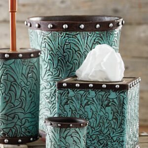 black forest decor tooled turquoise flowers waste basket